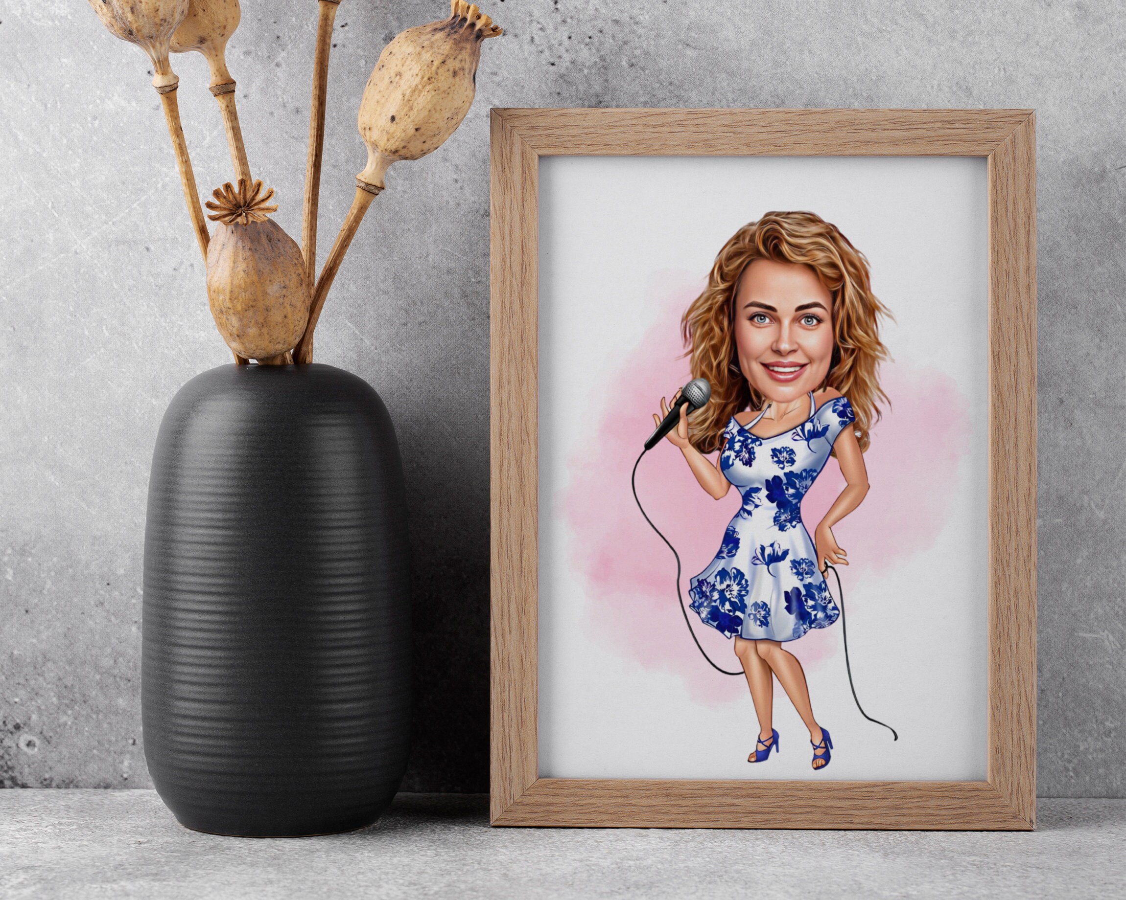 Custom Singer Cartoon Portrait, Singer Caricature, Gift for Singer ...