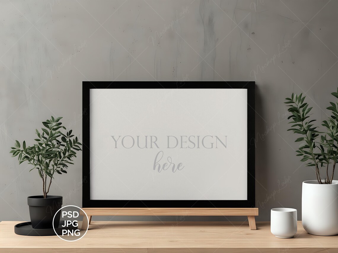 DIN A Horizontal Black Frame Mockup: Landscape Artwork Display (digital ...