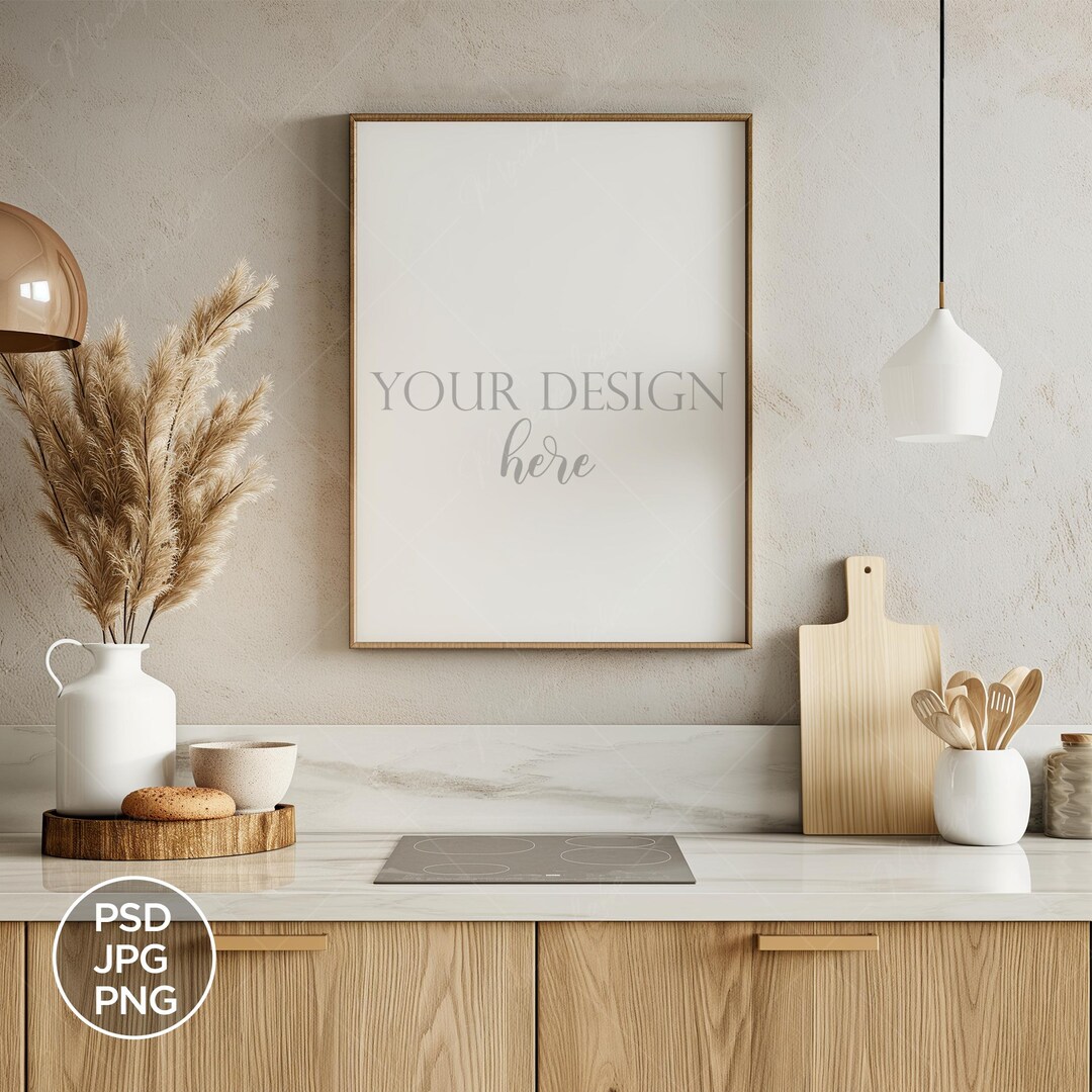 3x4 Frame Kitchen Interior Wooden Frame Mockup,vertical Poster Mockup ...