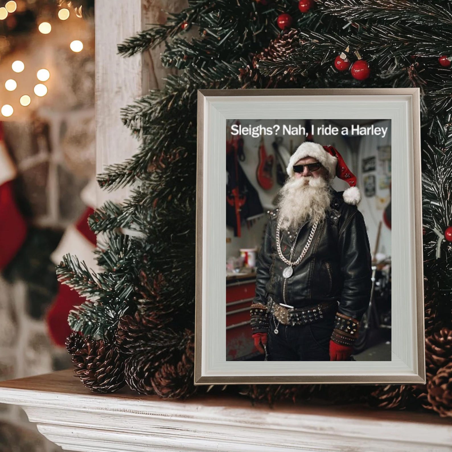 Punk Rock Santa Claus Poster Heavy Metal Christmas Wall Art, Funny ...