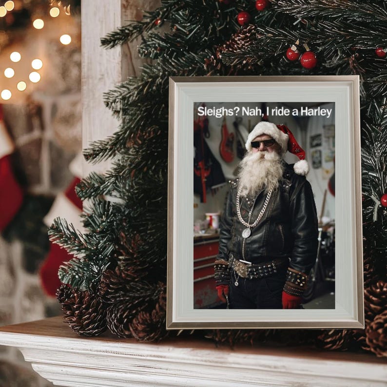 Punk Rock Santa Claus Poster Heavy Metal Christmas Wall Art, Funny ...