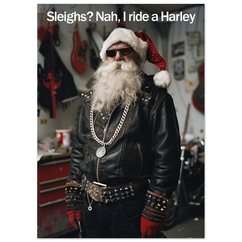 Punk Rock Santa Claus Poster Heavy Metal Christmas Wall Art, Funny ...