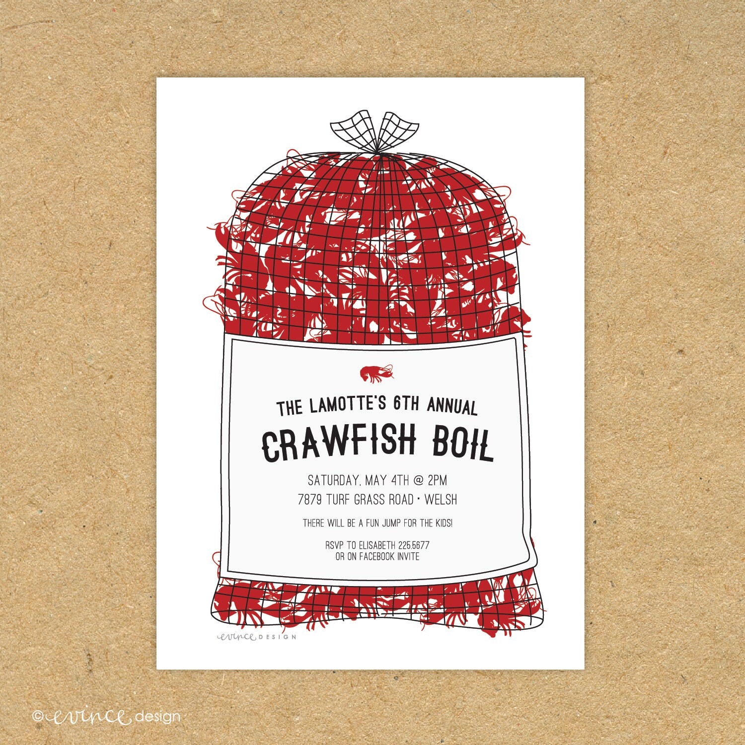 Cute PRINTED Crawfish Sack Invitation: Crawfish Boil Birthday Shower ...