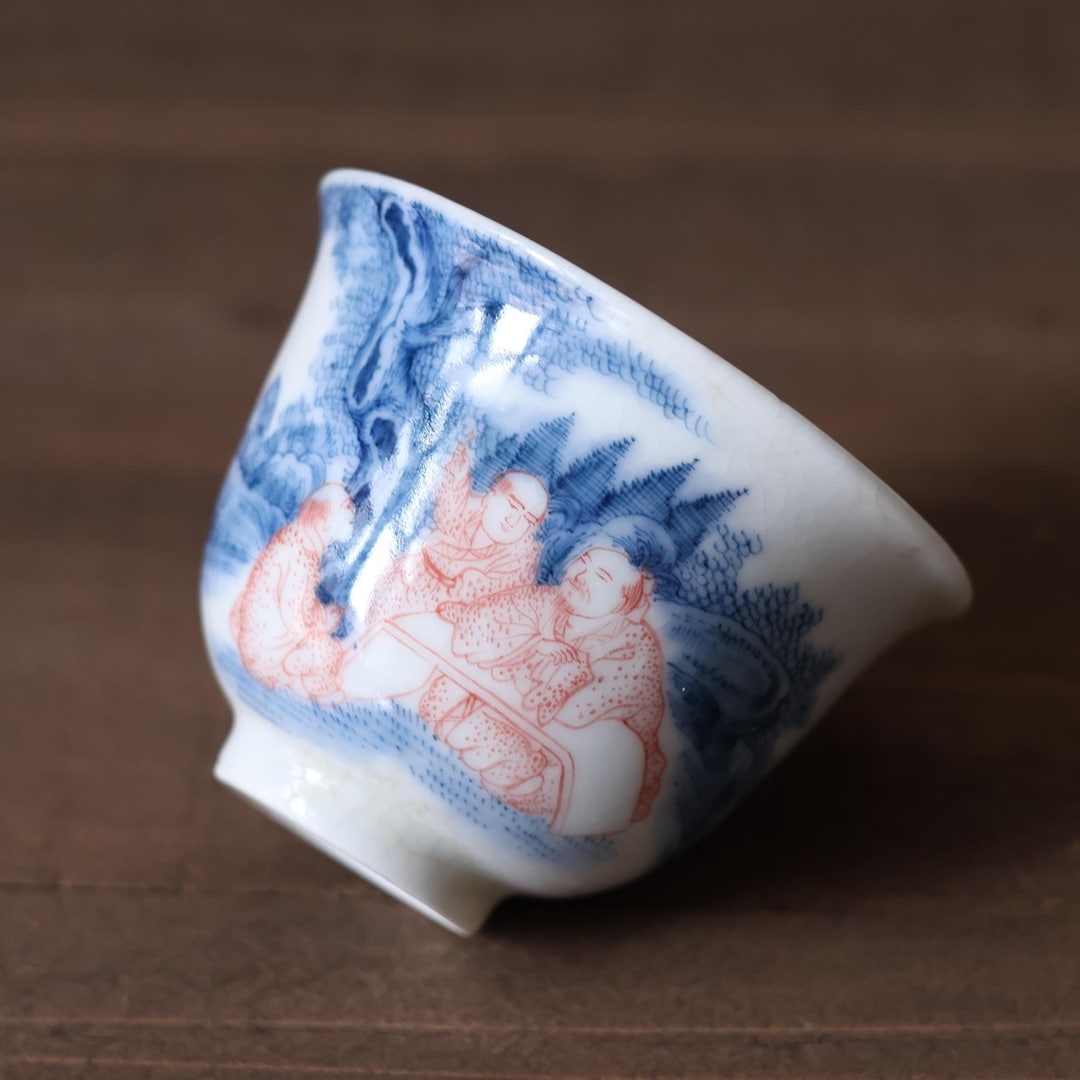 1980s Vintage Jingdezhen Porcelain Teacup: Hand-painted Blue & Red ...