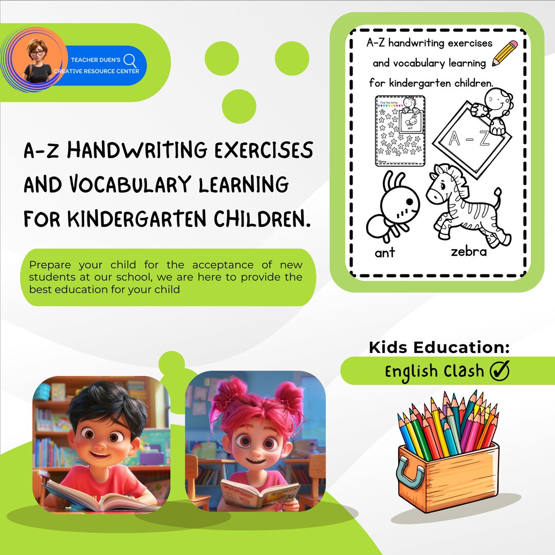 A-Z Handwriting Exercises and Vocabulary Learning for Kindergarten ...