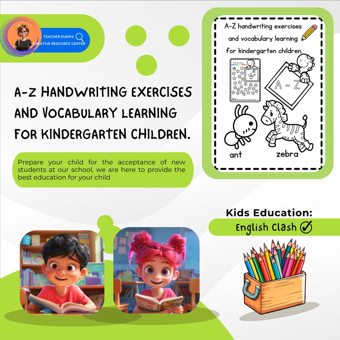 A-Z Handwriting Exercises and Vocabulary Learning for Kindergarten ...