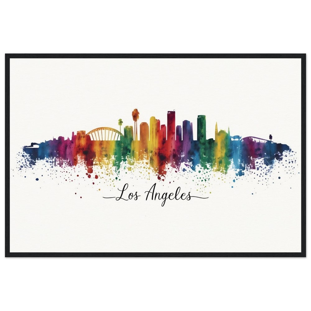 Los Angeles Skyline, Cityscape Painting Art Prin. Silhouette Wall Art ...