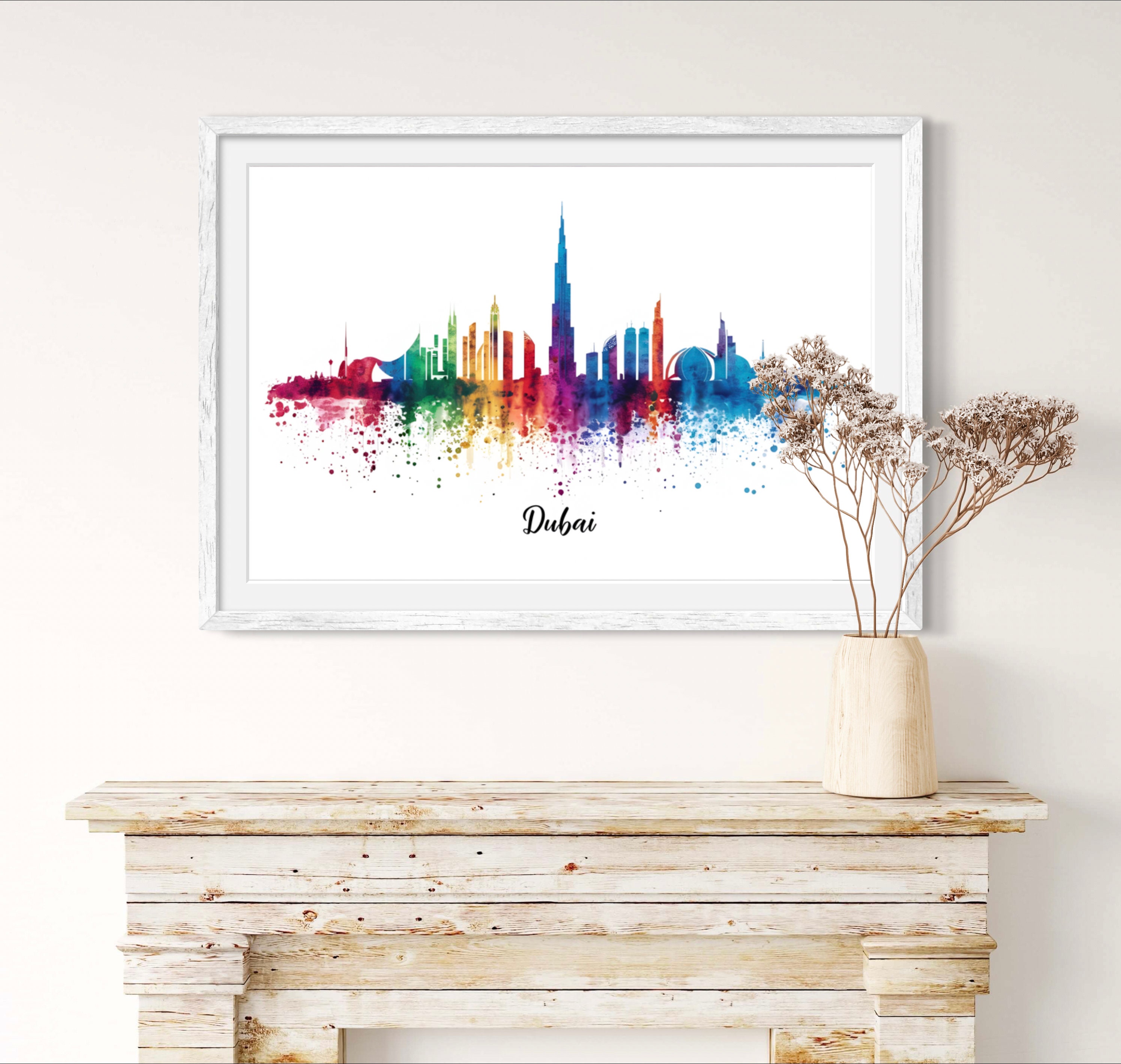 Dubai United Arab Emirates, Framed on Two Wood Colors. Wall Art, Custom ...