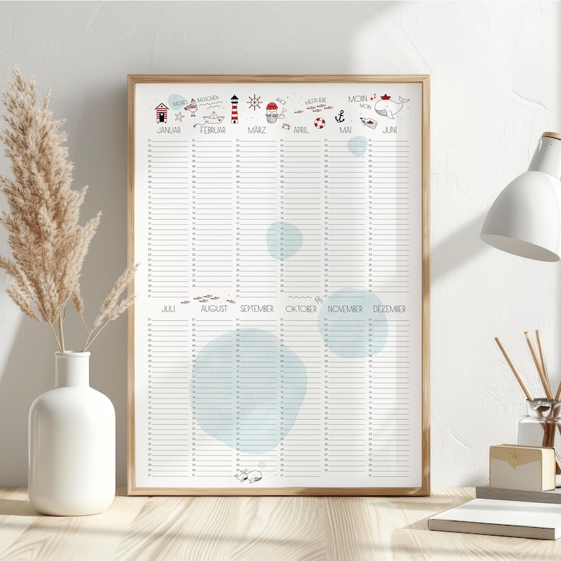 Perpetual Birthday Calendar (printable A3) | Nautical Calendar With ...