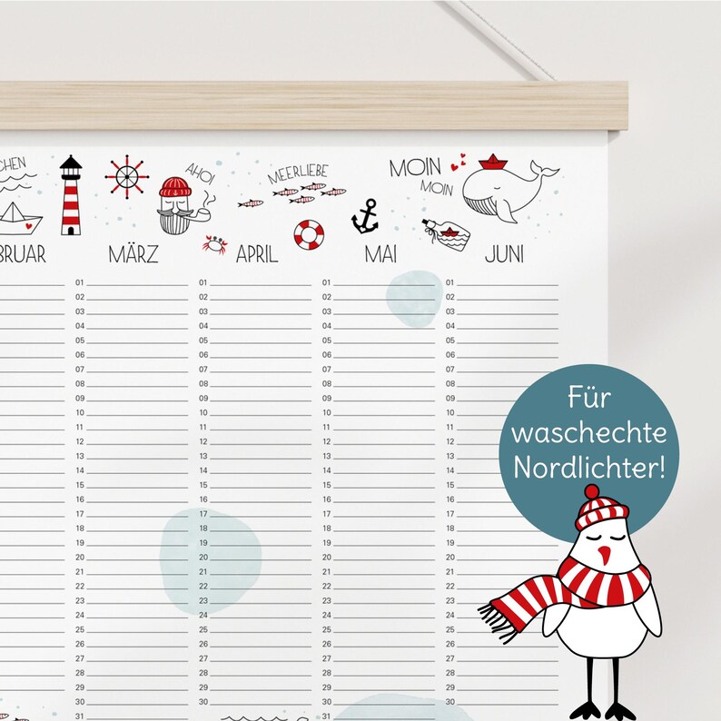 Perpetual Birthday Calendar (printable A3) | Nautical Calendar With ...