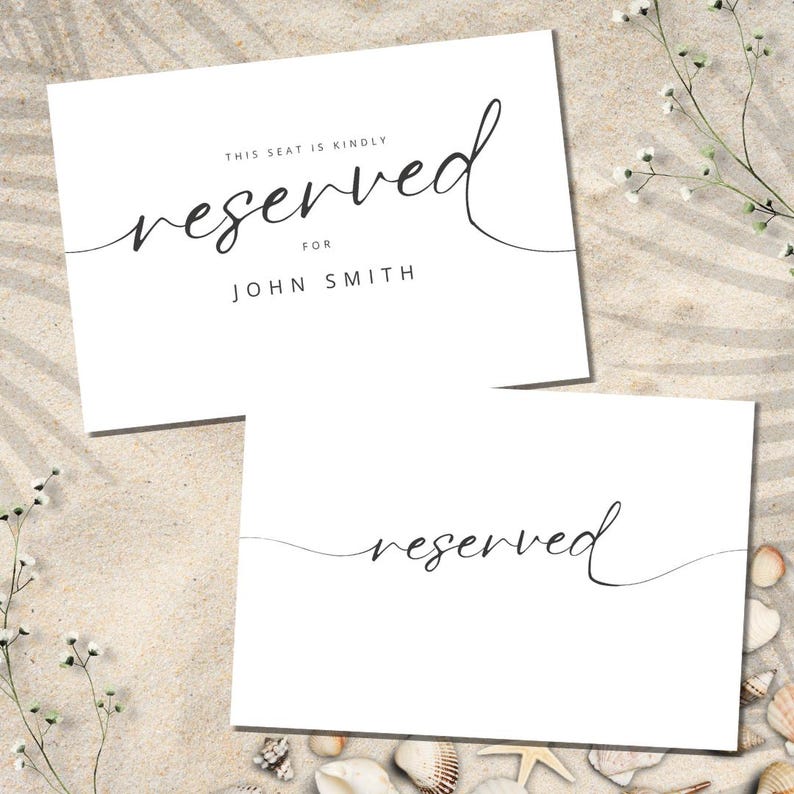 Editable Reserved Seating Sign Template: Wedding Ceremony Printable ...