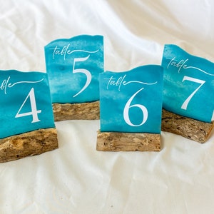 Faux Sea Glass Table Numbers With Driftwood Stands for Coastal Weddings ...