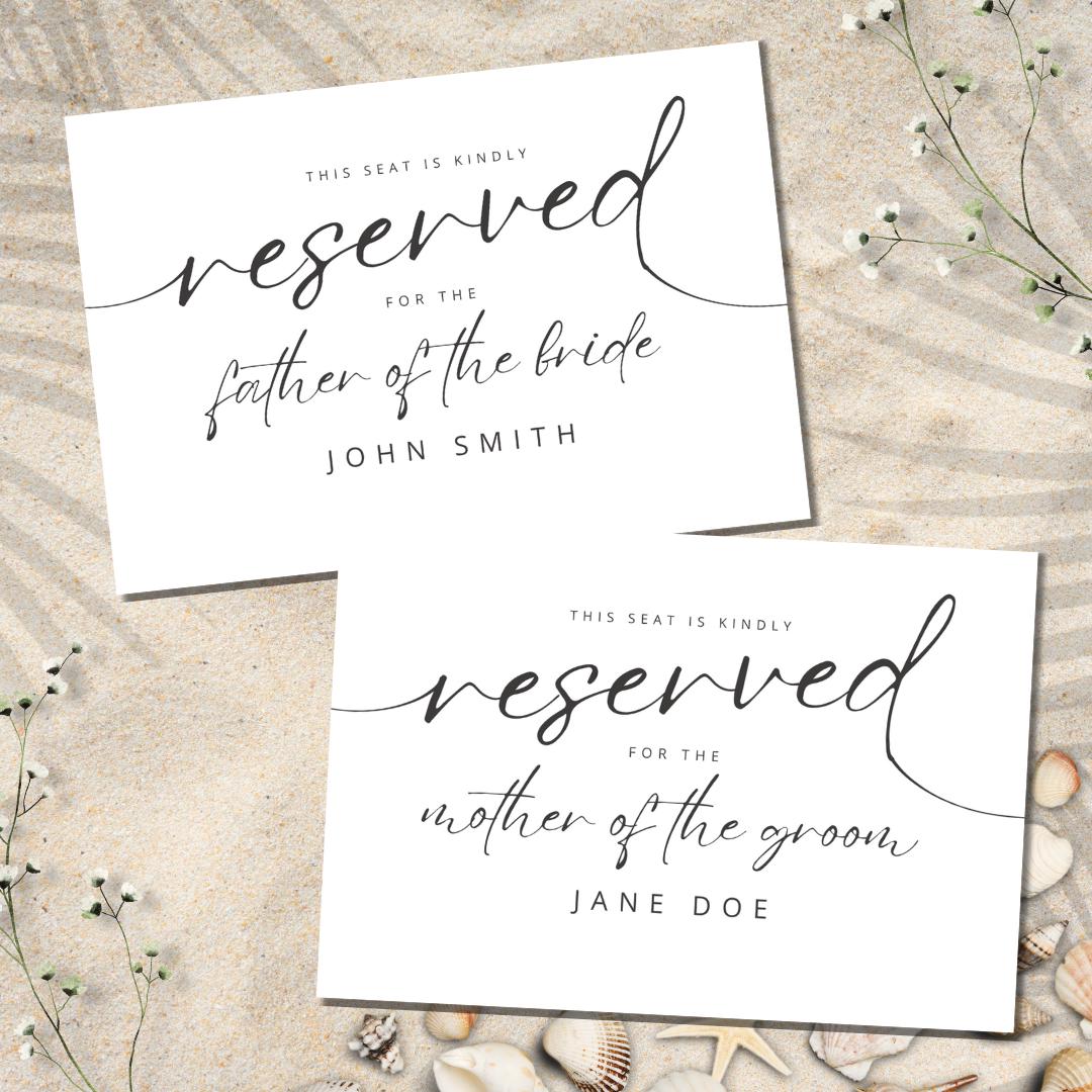 Editable Reserved Seating Sign Template: Wedding Ceremony Printable ...