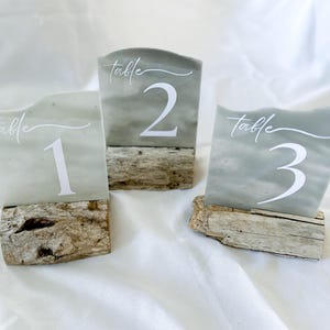 Faux Sea Glass Table Numbers With Driftwood Stands for Coastal Weddings ...