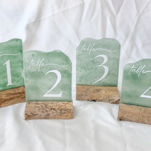 Unique Faux Sea Glass Acrylic Table Numbers, Real Driftwood Stands ...