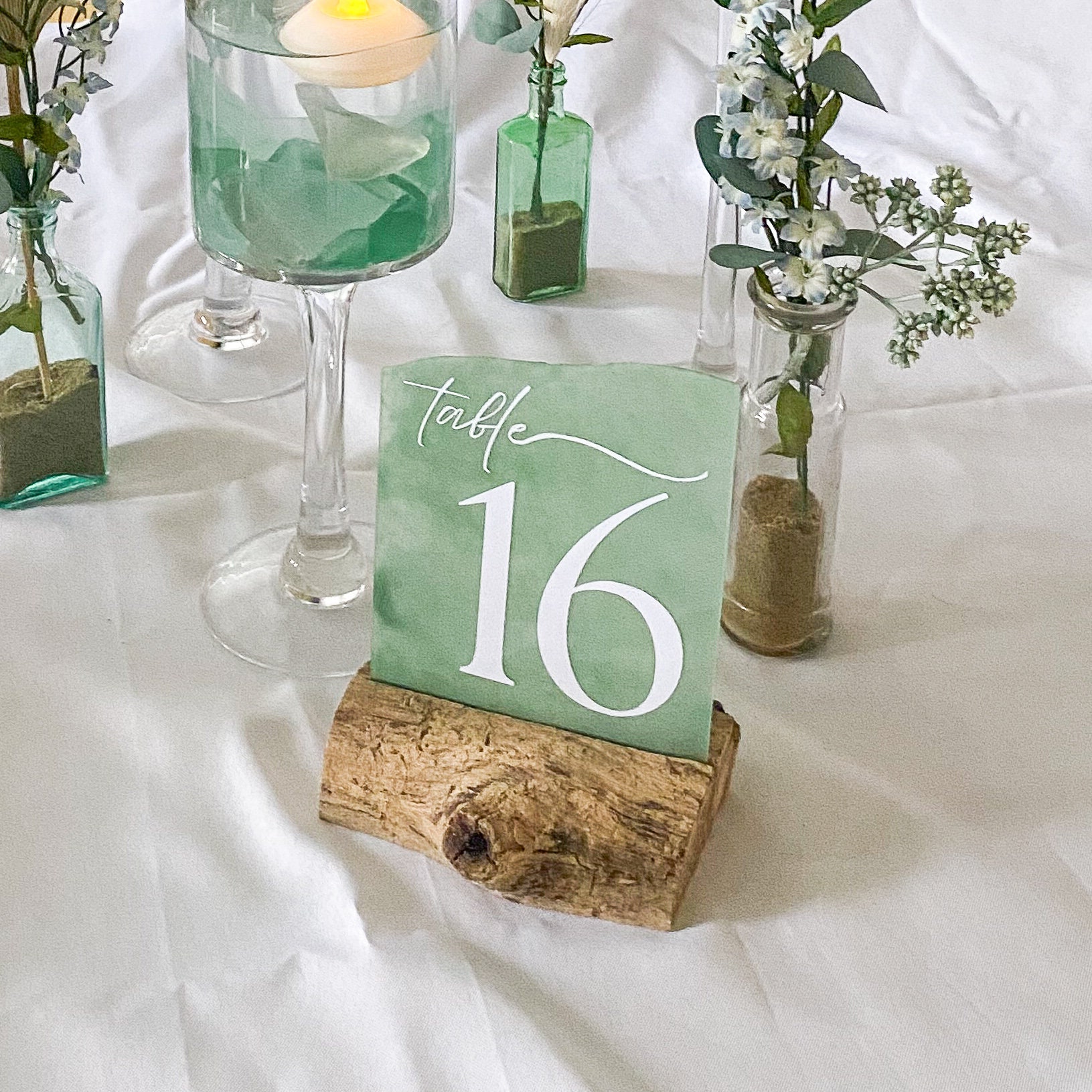 Faux Sea Glass Table Numbers With Driftwood Stands for Coastal Weddings ...