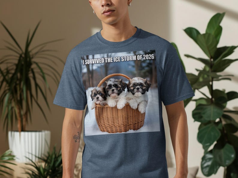 Ice Storm 2026 T-shirt, Shih Tzu Puppies in Basket, Cute Dog Tee, Funny ...