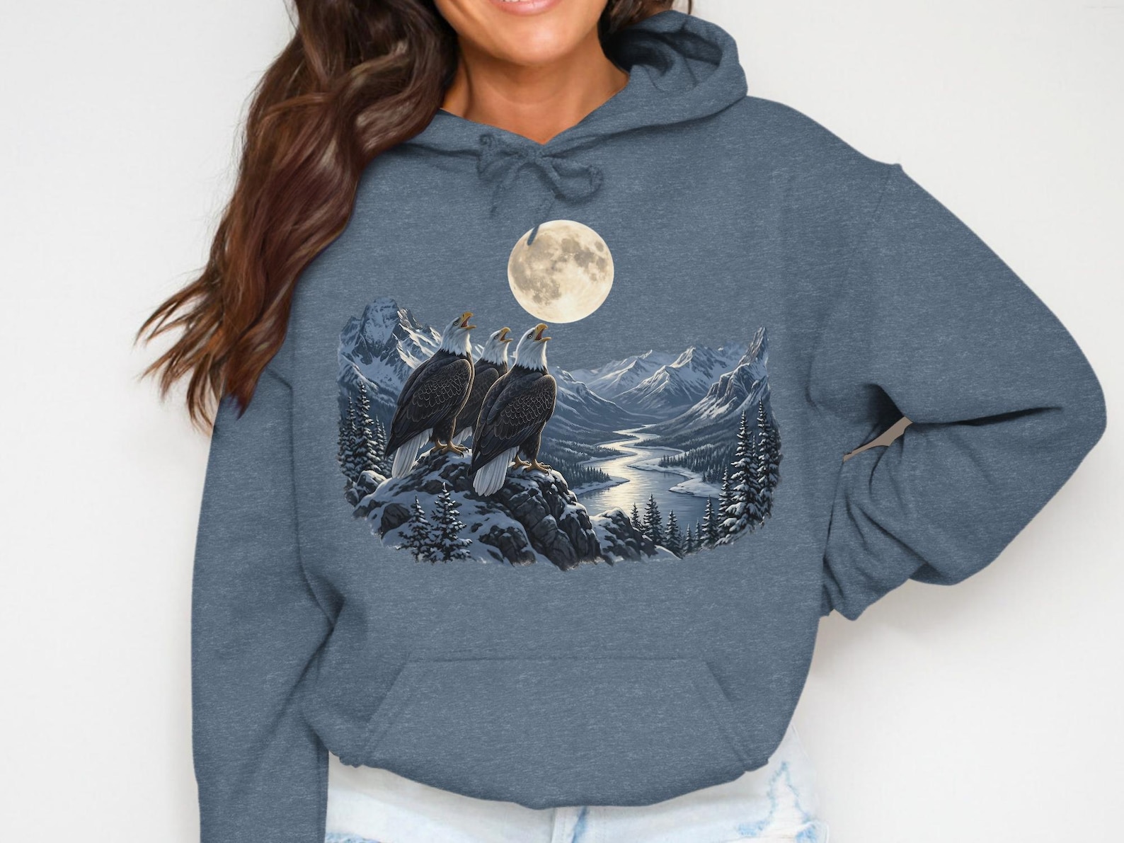 Majestic Bald Eagle Howling at Moon Hoodie, Snowy Mountain Wilderness ...