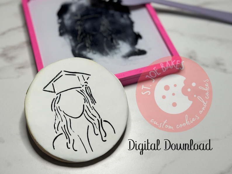 Custom Graduate Cookie Stencil Line Drawing Graduation 2025 Girl ...