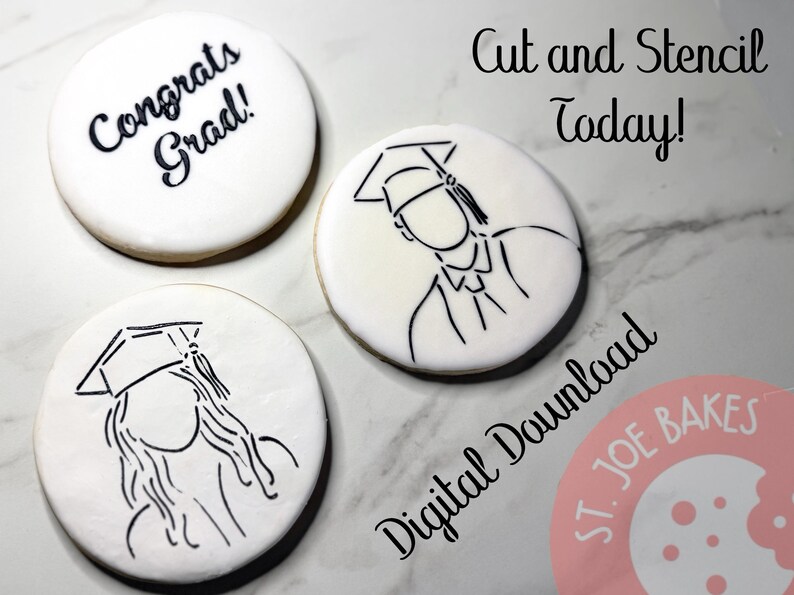 Graduate Cookie Stencil Line Drawing Graduation 2025 Girl Graduate Boy ...