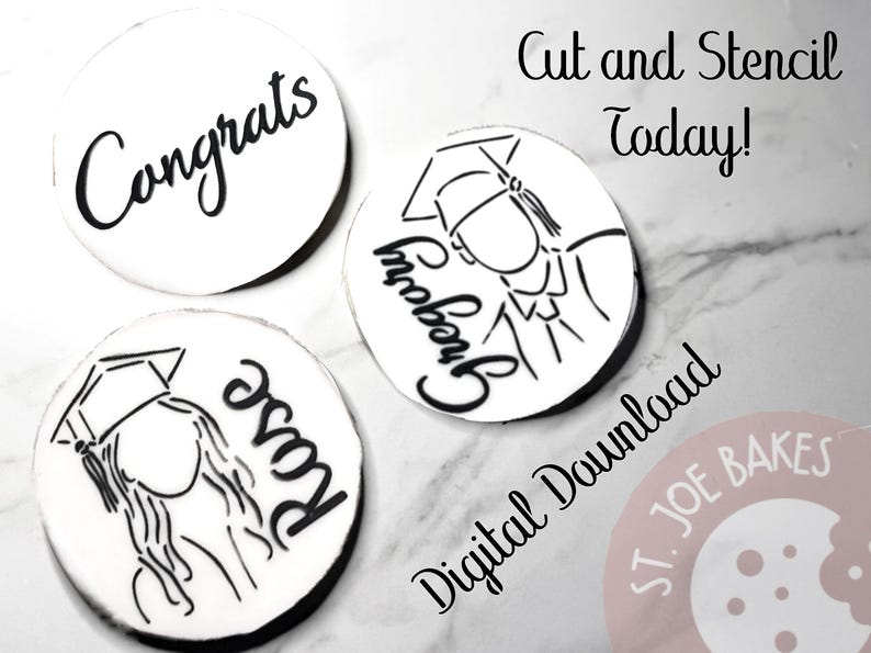 Custom Graduate Cookie Stencil Line Drawing Graduation 2025 Girl ...
