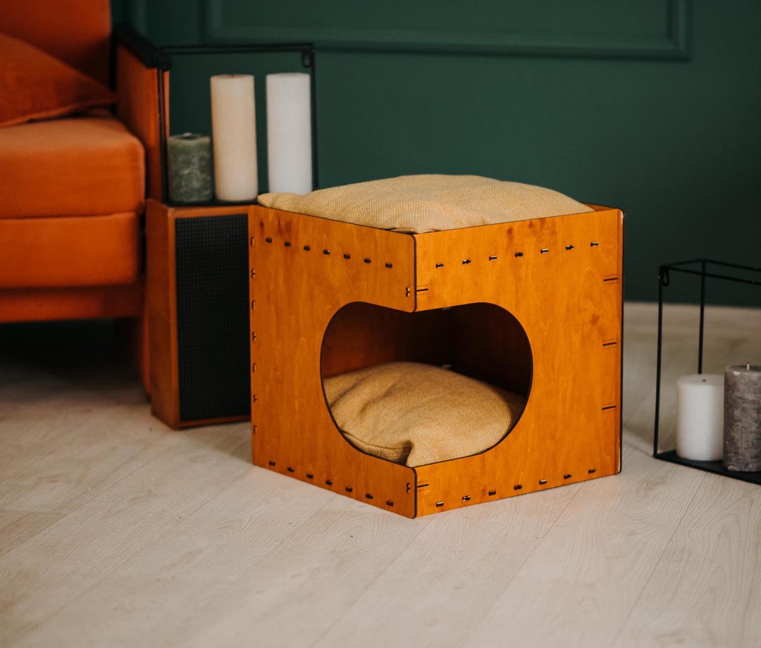 Two Floors Cat Condo, Square Shape Cat House, Plywood Cat Cave, Modern ...