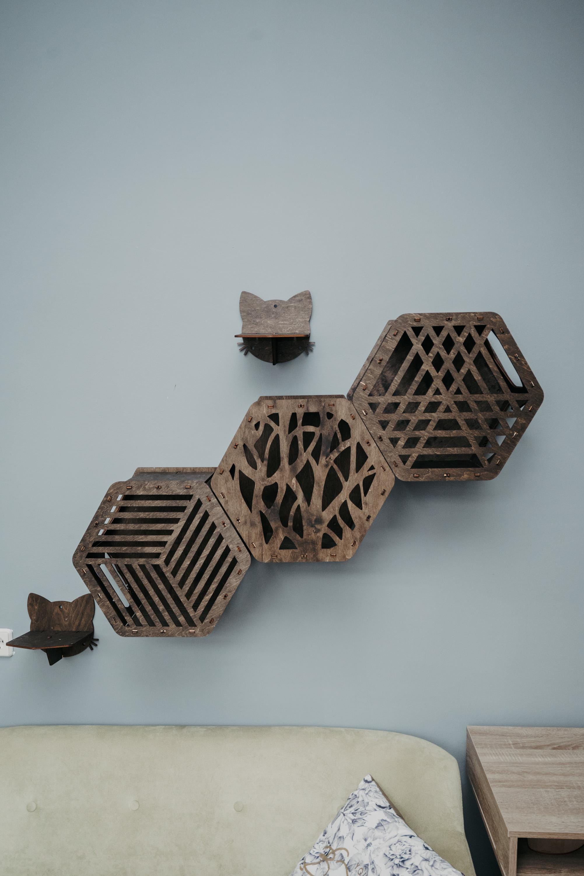 Modern Cat Wall Furniture Set, Cat Wall Shelves Set, Wooden Cat ...