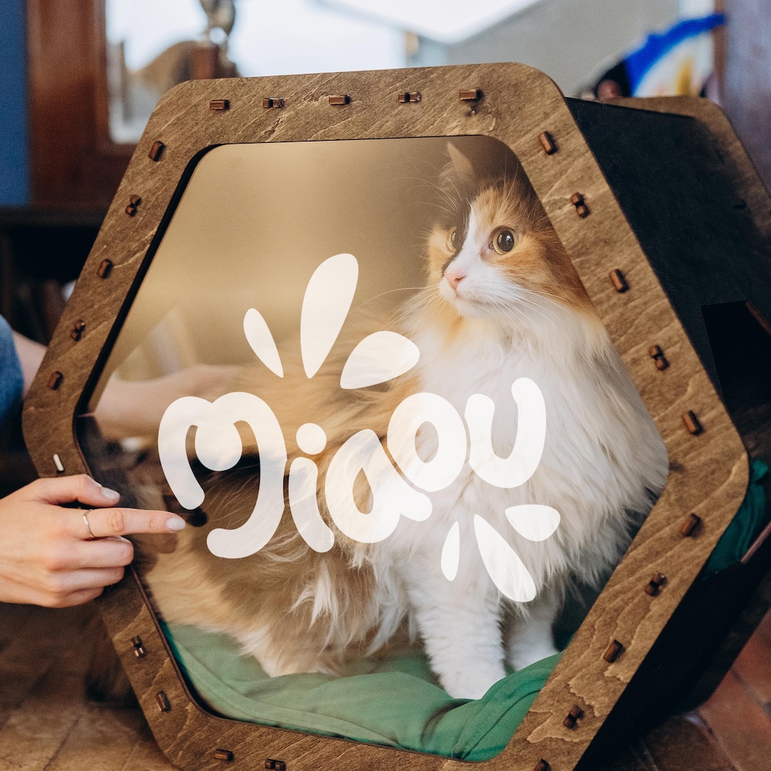 Wooden Cat Condo, Cat House, Custom Hexagon Pet Bed, Modern Kitty Condo ...