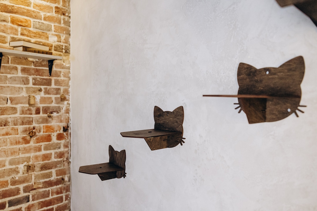 Wooden Cat Wall Steps, Wall Furniture for Active Cats, Set of Climbing ...