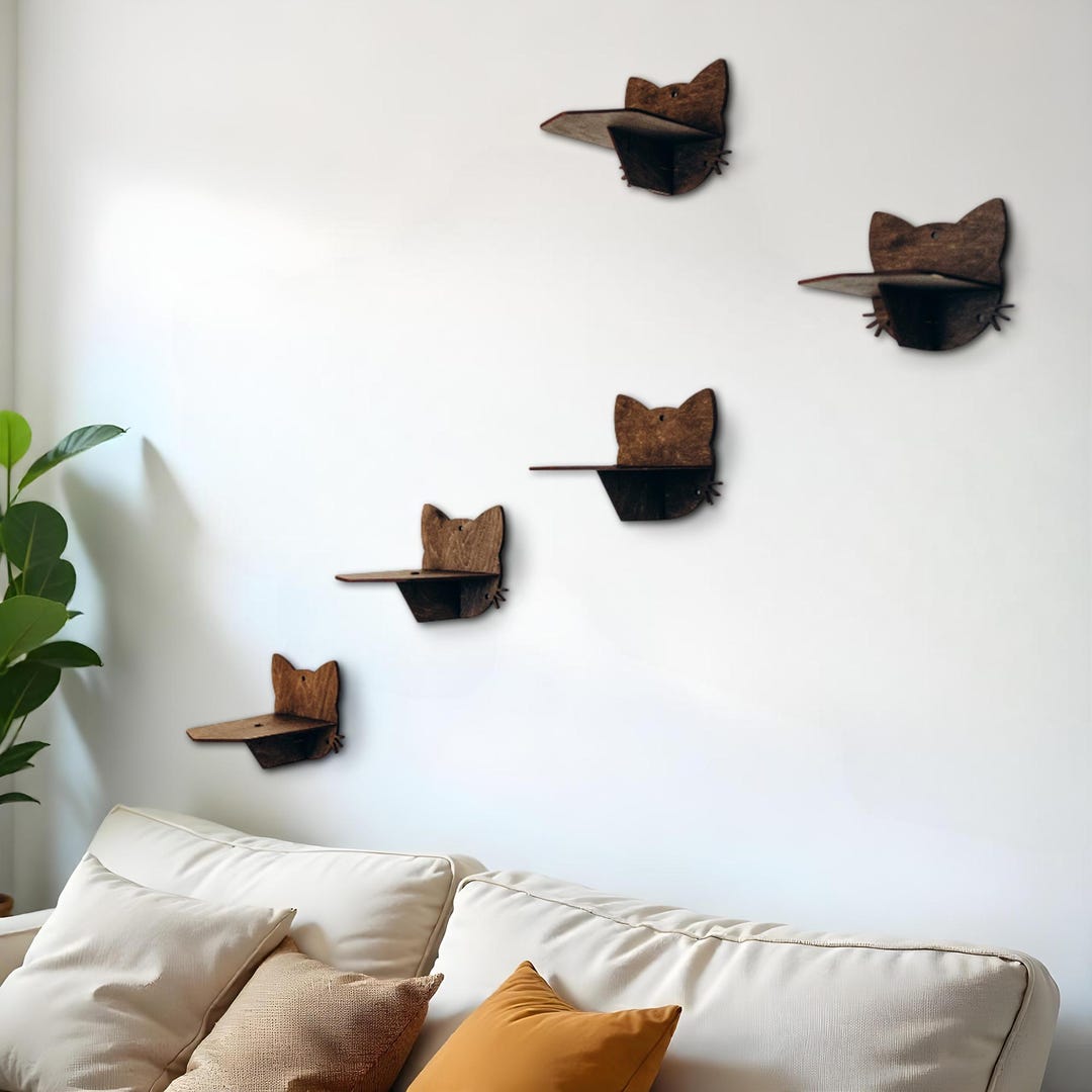 Set of Wood Cat Wall Steps Climbing Cat Furniture, Stylish Wall Cat ...