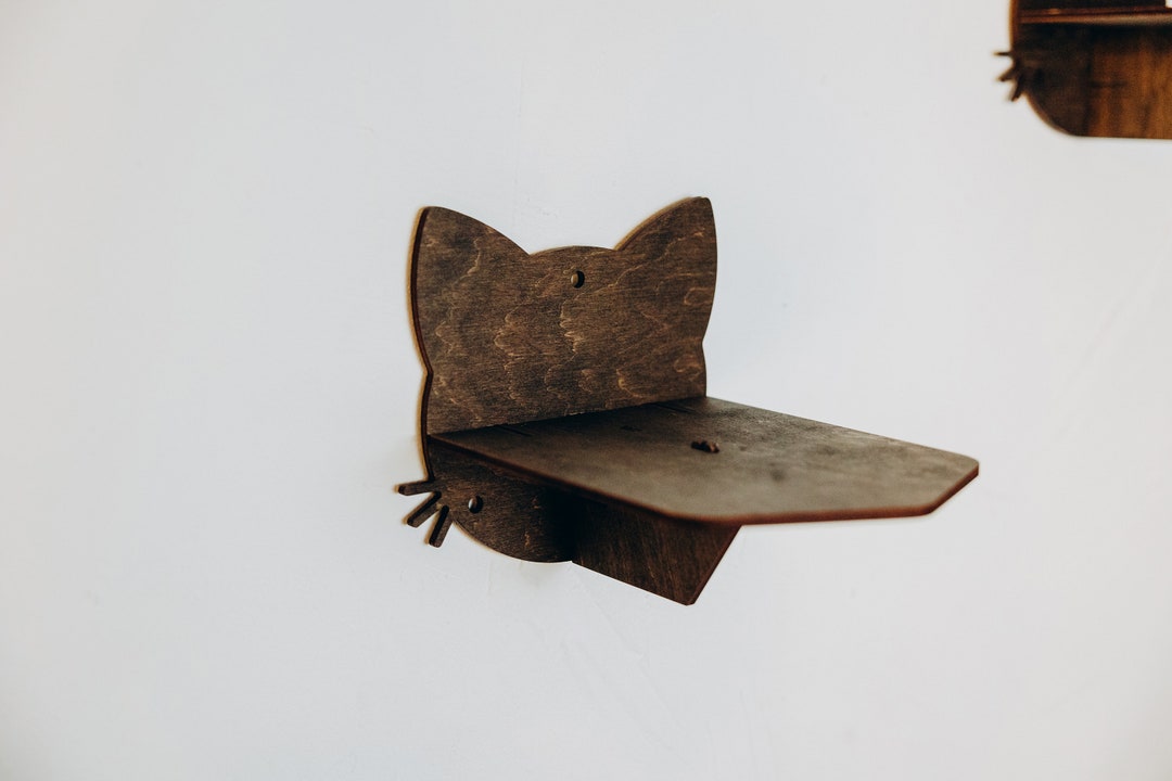 Natural Wood Wall Mounted Cats Ladder, Cat Climbing Wood Steps, Wall ...