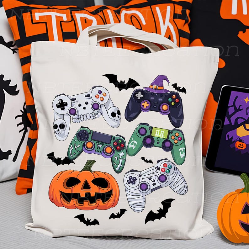 Retro Halloween Gaming Controller PNG Skeleton Zombie Sublimation ...