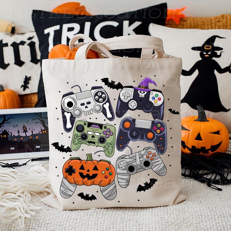 Retro Halloween Gaming Controller PNG Skeleton Zombie Sublimation ...
