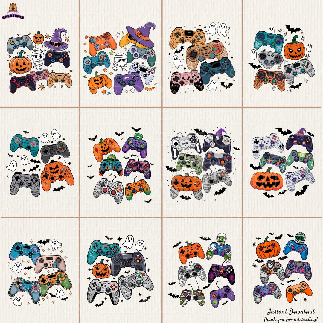 Retro Halloween Gaming Controller PNG Skeleton Zombie Sublimation ...