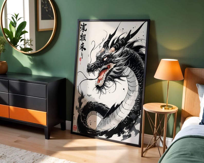 Draco Poster, Japanese Dragon Art Print, Mythical Creature Illustration ...