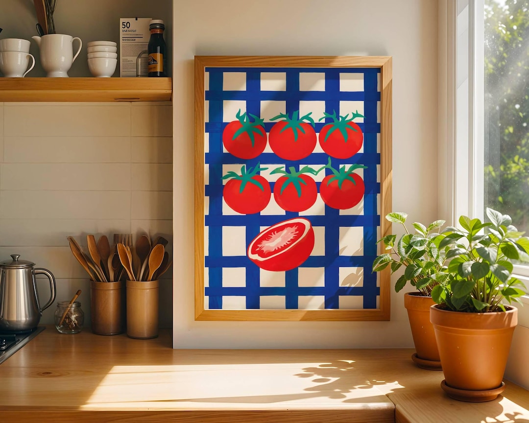 Cutted Tomato Poster, Modern Food Art Print, Minimal Fruit Design ...