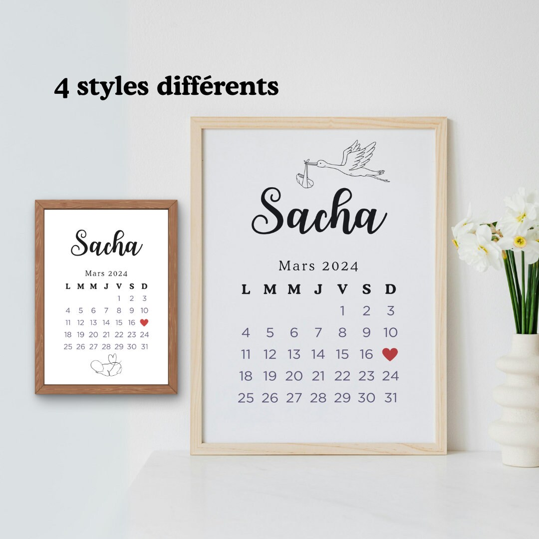 Personalized Birth Poster Baby and Child Bedroom Calendar, First Name ...