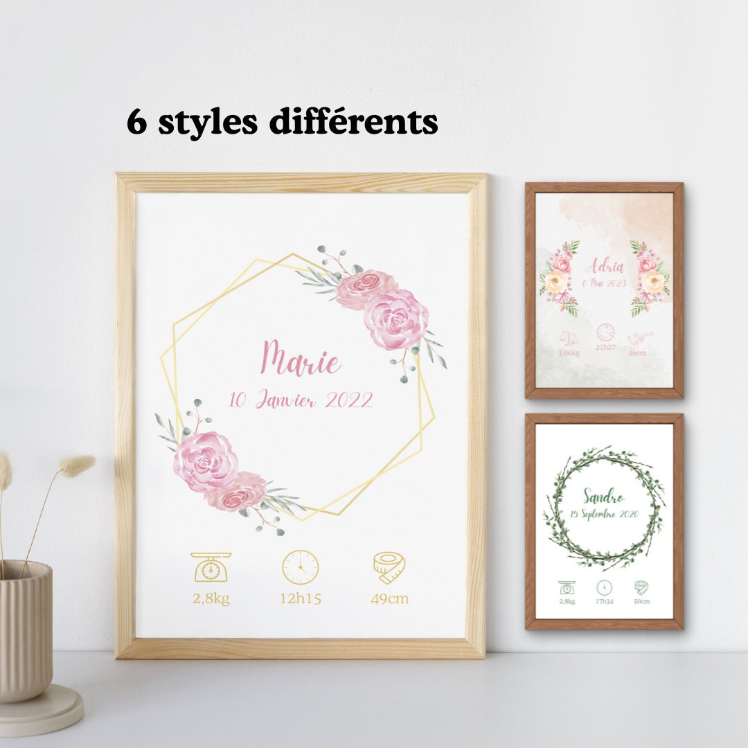 Personalized Child and Baby Birth Poster, First Name, Date, Weight ...