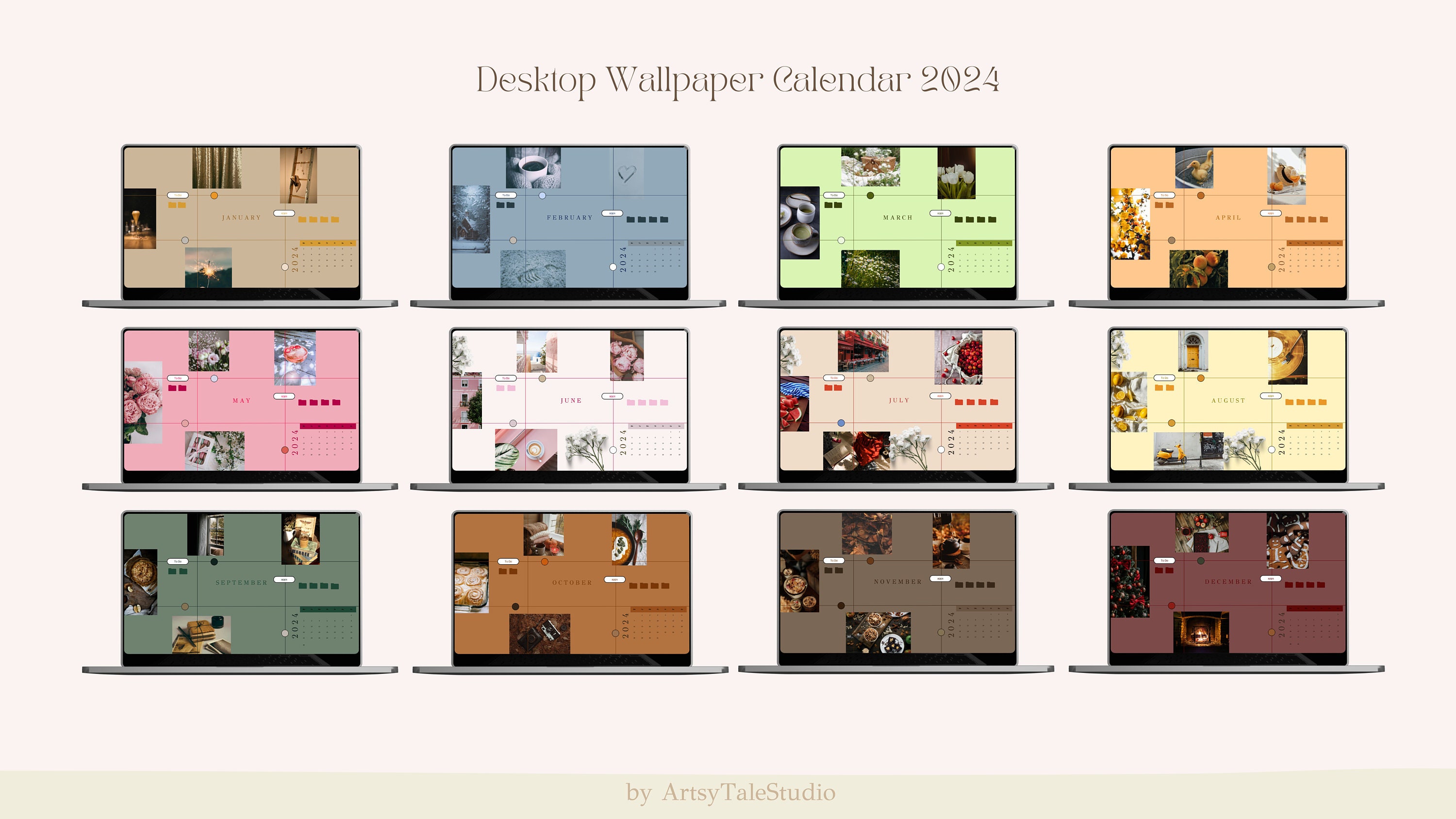 Desktop Wallpaper Calendar | 2024 Calendar + 2025 Calendar | 12 Month ...