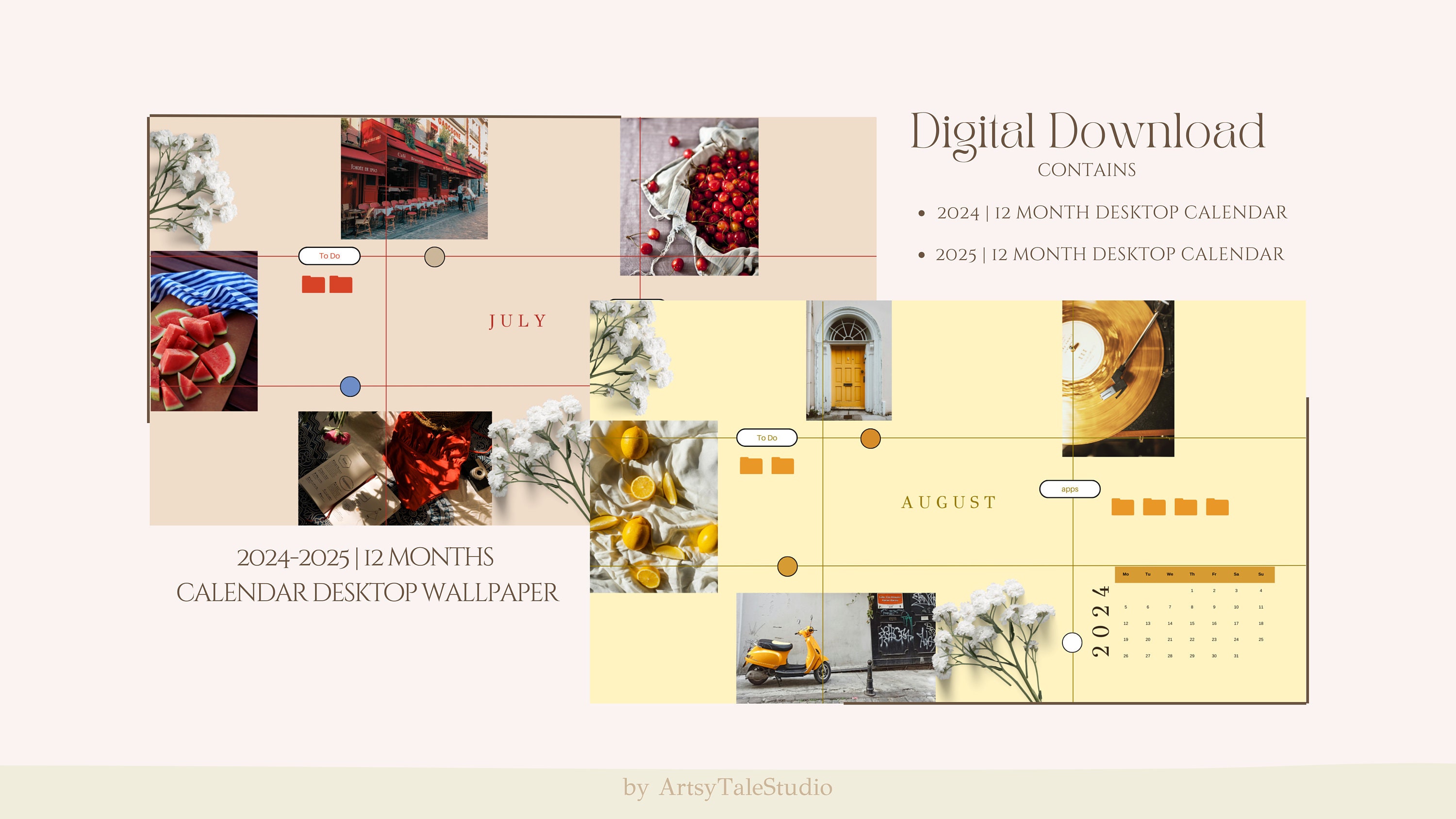 Desktop Wallpaper Calendar | 2024 Calendar + 2025 Calendar | 12 Month ...