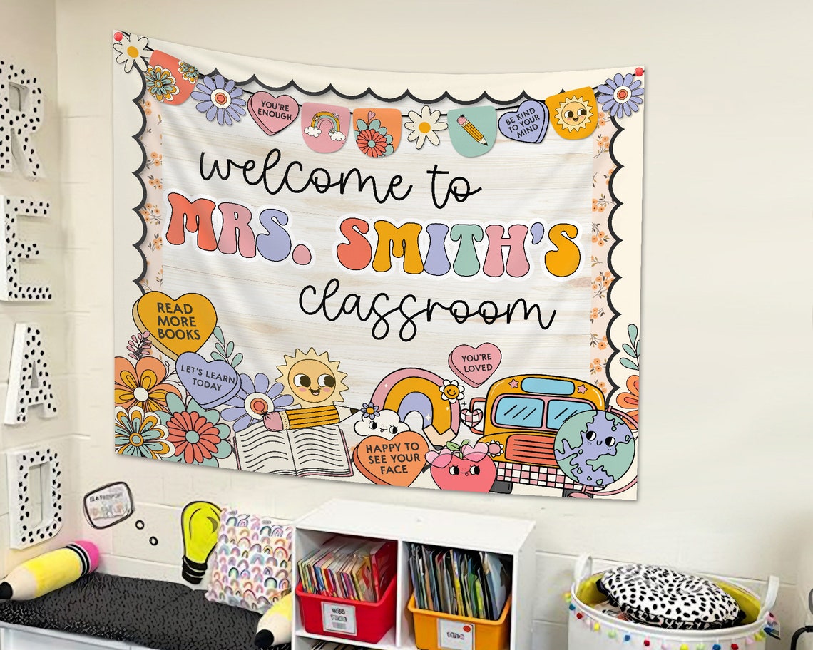 Custom Groovy Classroom Tapestry, Personalized Teacher Classroom Banner ...