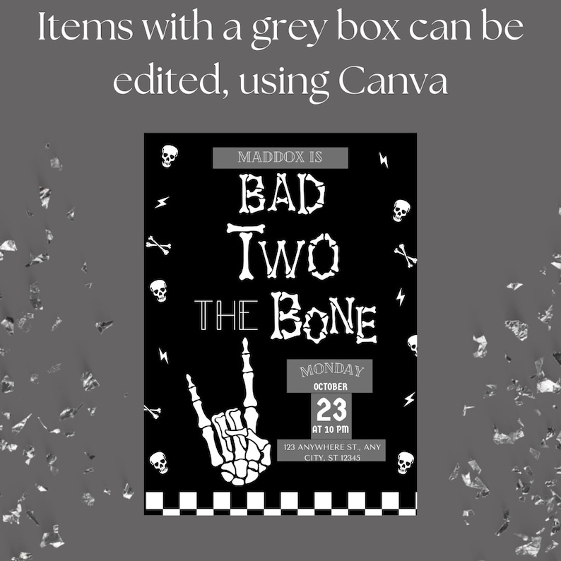 Bad Two the Bone Birthday Party Invitation - Etsy