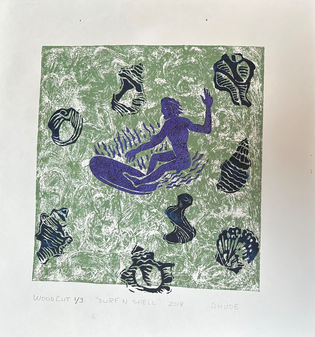 Surf N Shell - Surfing Art - Woodcut Print by Marc Zimmerman - Etsy