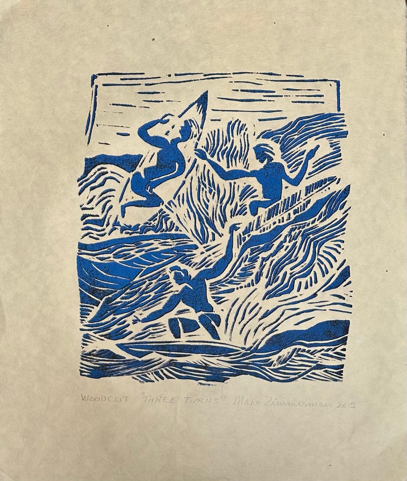 3 Turns - Surfing Art - Woodcut Print by Marc Zimmerman - Etsy UK