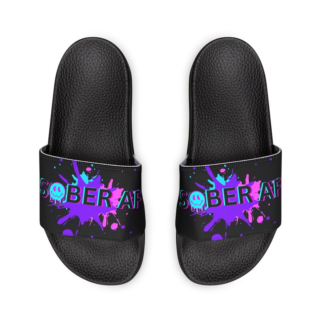 Addiction Recovery Slides - Sober AF Smiley Face Men's Sandals ...