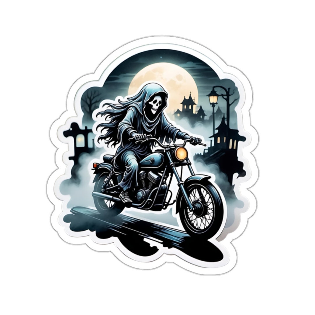 Motorcycle Ghost Sticker Biker Ghost Decal Spooky Halloween Sticker ...