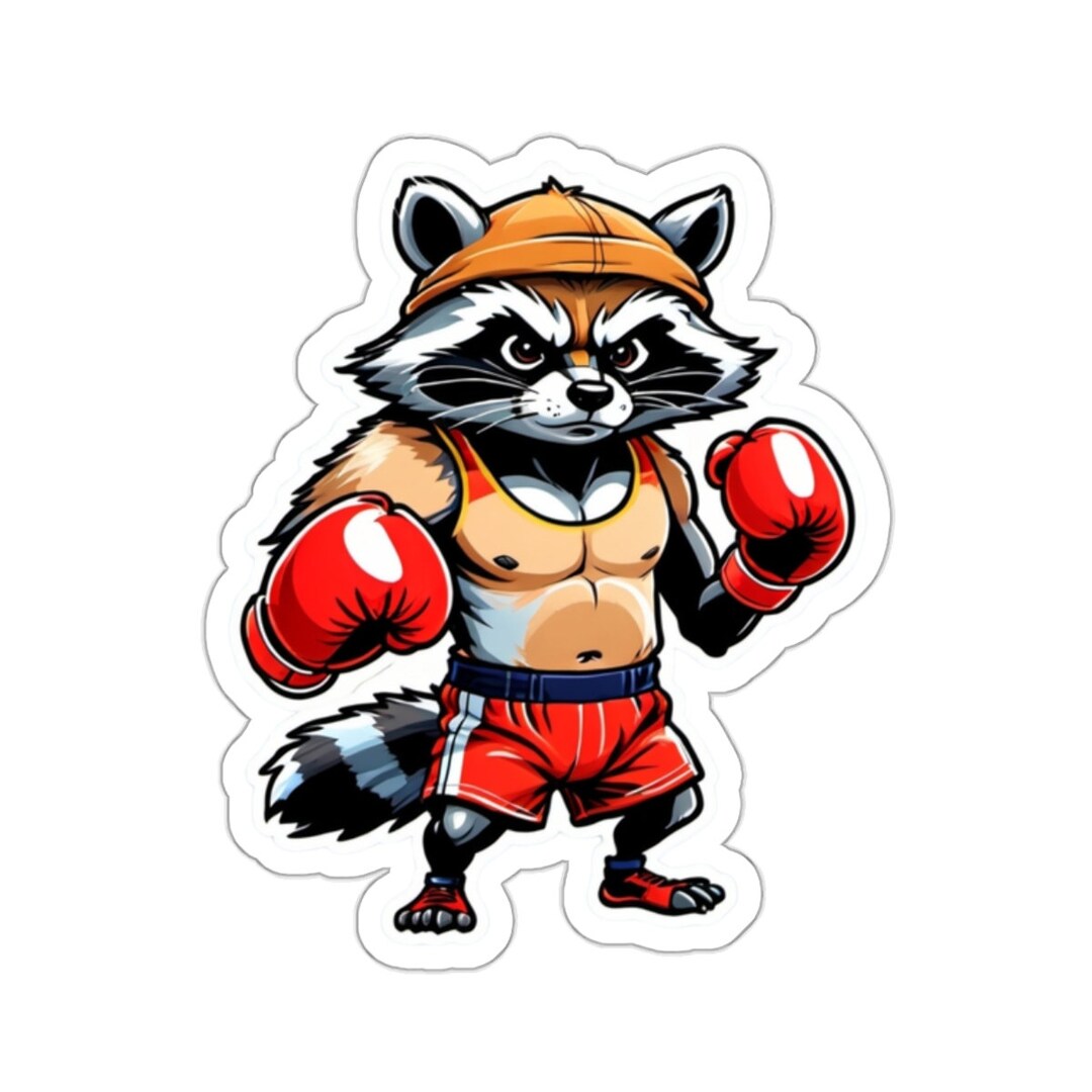 Angry Raccoon Boxer Sticker Funny Kiss-cut Animal Design for Laptops ...