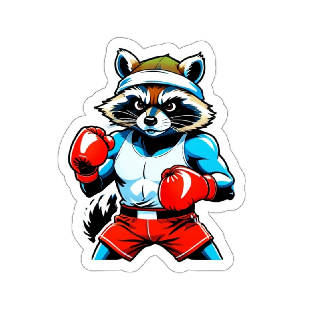Angry Raccoon Boxer Sticker Funny Kiss-cut Animal Art Unique Vinyl ...