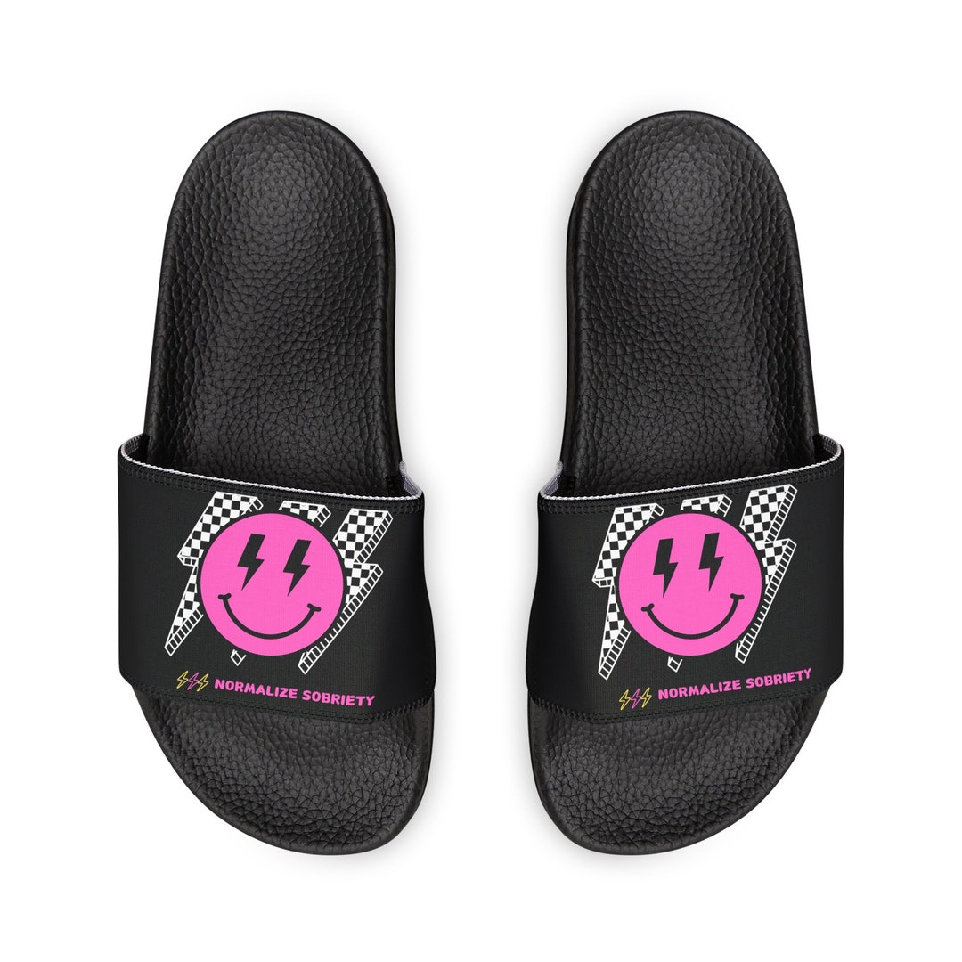 Addiction Recovery Sliders - Normalize Sobriety Smiley Face Sandals ...
