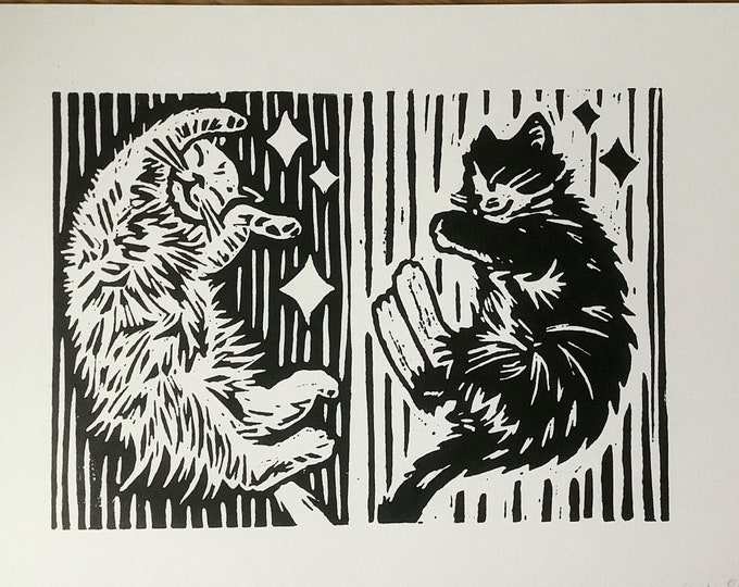 Kittens Lounging Lino Prints A5 or A4 - Etsy